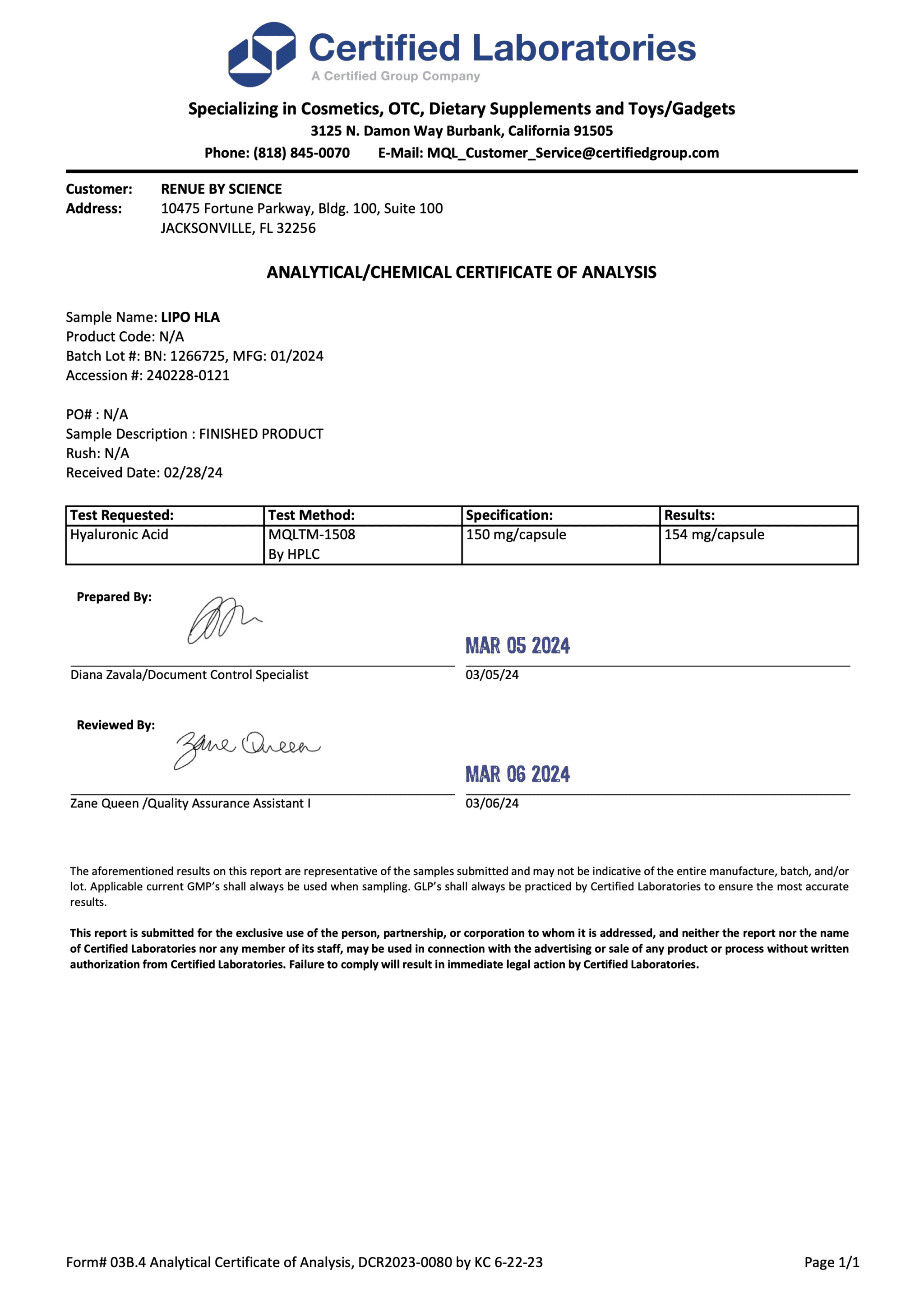 HLA - Hyaluronic Acid (Liposomal) 90 Ct. – Renue By Science
