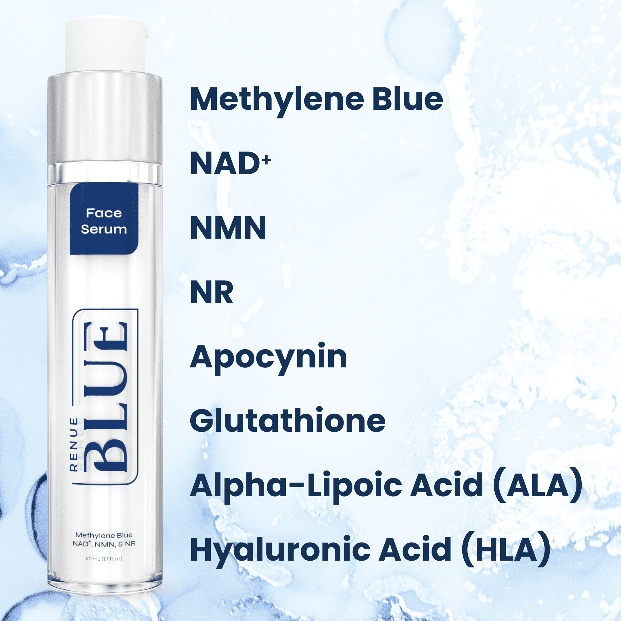 Renue Blue™ Face Serum with Methylene Blue, Glutathione, NAD⁺, NMN, NR ...